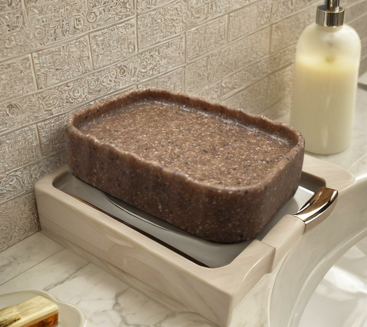 Каменная мыльница волна шоколад