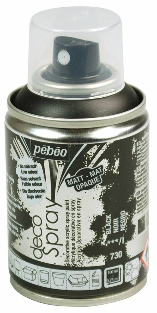 PEBEO decoSpray краска аэрозольная перманентная на водной основе 100 мл, Черный 093730