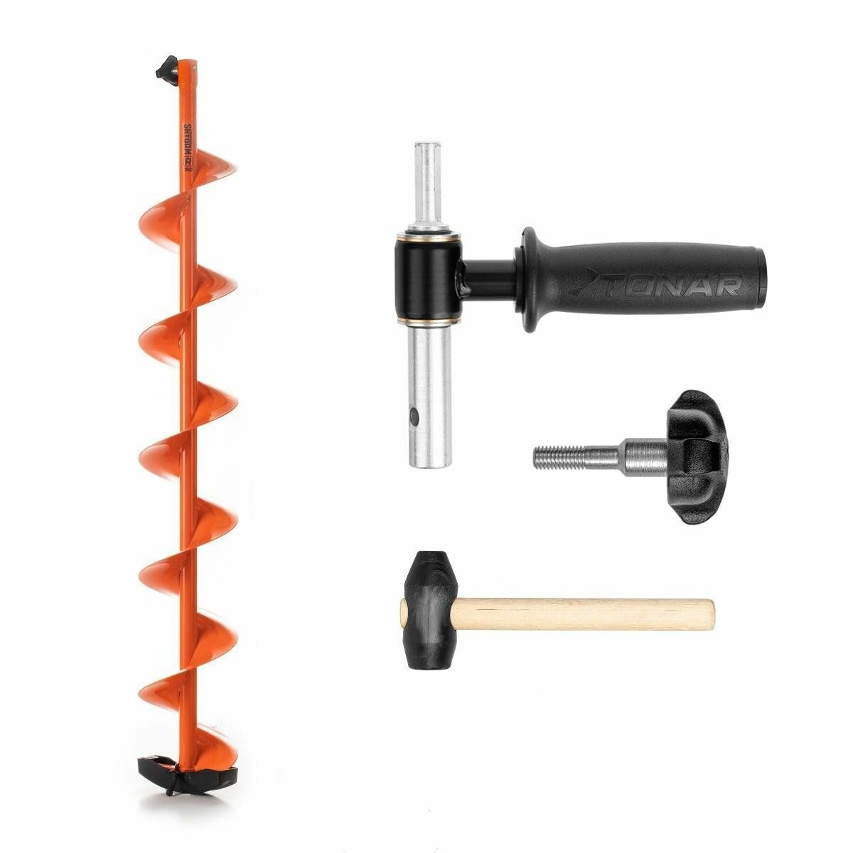 Комплект под мотобур шнек MOTOSHTORM 150R+адаптер АШ-02+молоточек, Тонар T-SMS150R-ASH-02