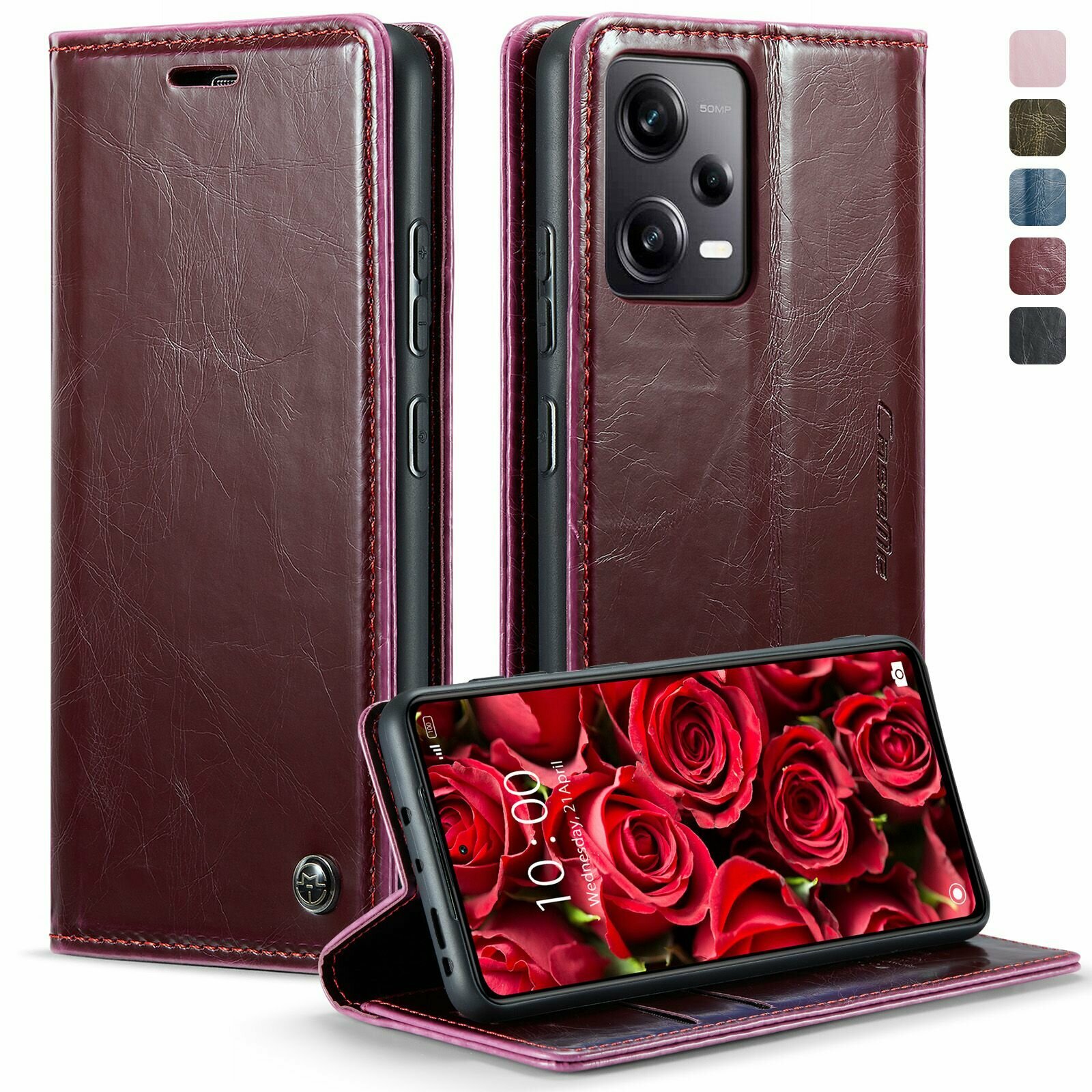 CaseMe Кожаный книжка чехол для Xiaomi Redmi Note 12 Pro 5G / Mi POCO X5 Pro 5G /Поко Х5 Про и Редми Нот 12 Про 5G с визитницей из экокожи