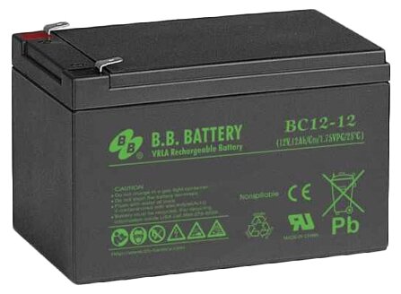 Аккумуляторная батарея B.B. Battery BC 12-12 (12V 12Ah ДхШхВ 151x98x98 мм, масса 3,35 кг) клеммы F2