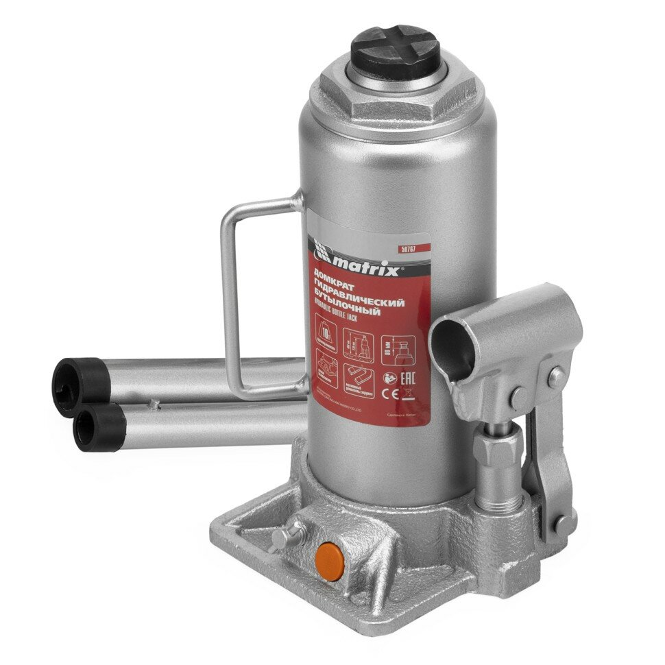 MATRIX Домкрат гидравлический бутылочный, 10 т, h подъема 230-460 мм Matrix, ( 50767 )