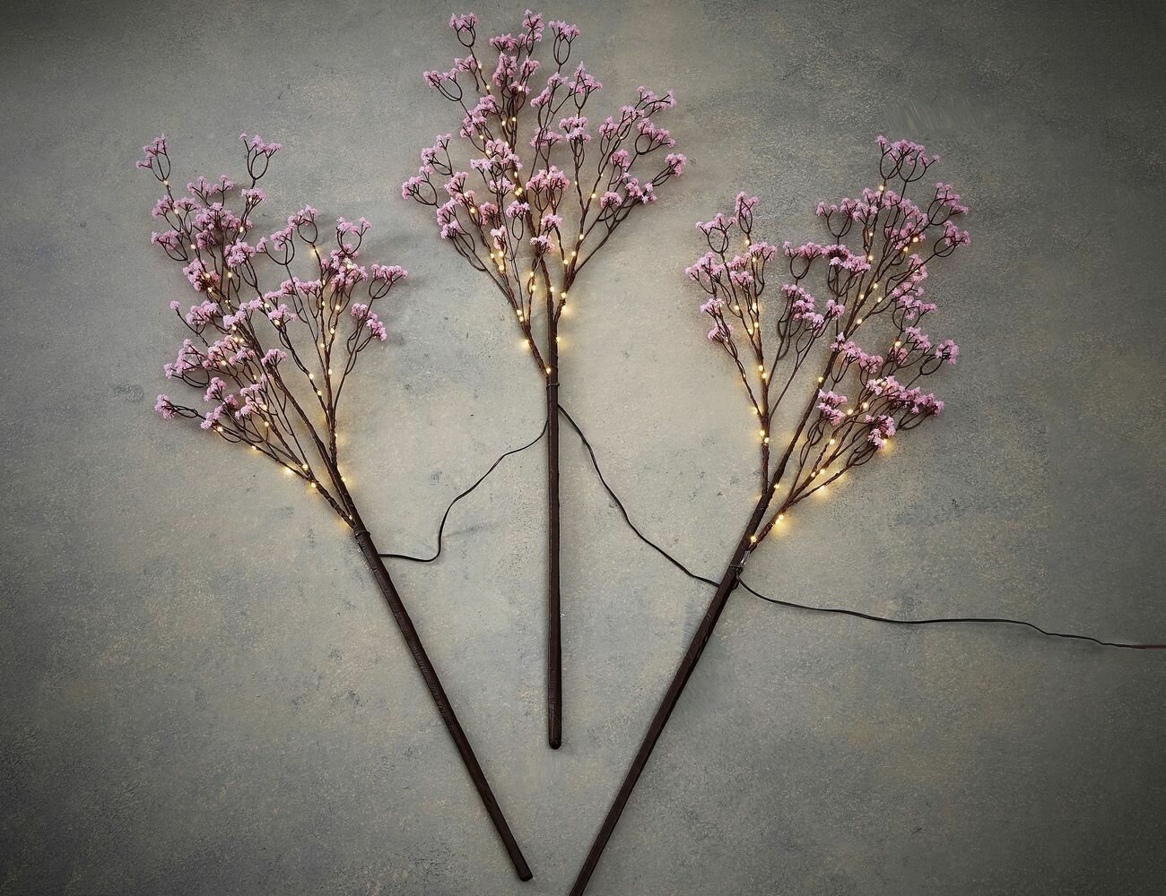Набор светящихся веток иветт, розовый, 45 тёплых белых микро LED-огней 100 см, 3 шт, уличный, Edelman 1167273