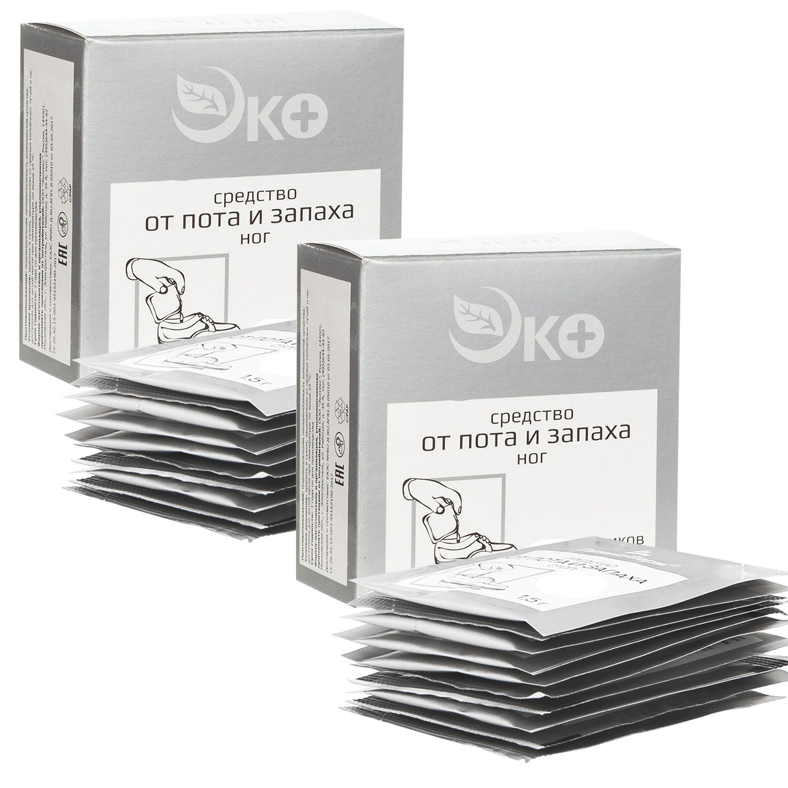 Порошок Эко, для обуви, устранение запаха пота, 10 пакетиков х 2 уп