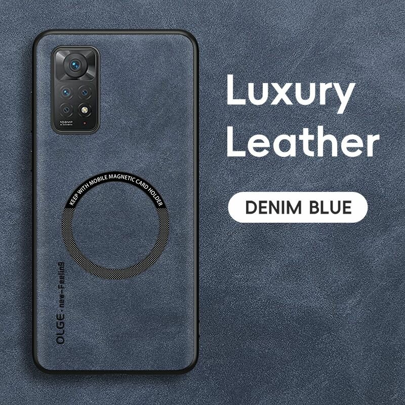 OLGE Роскошная кожа MagSafe чехол Для Xiaomi Redmi Note 11 4G и Xiaomi Redmi Note 11S (Сяоми Редми Ноут 11 и Ксиаоми Редми Нот 11с) кожаный