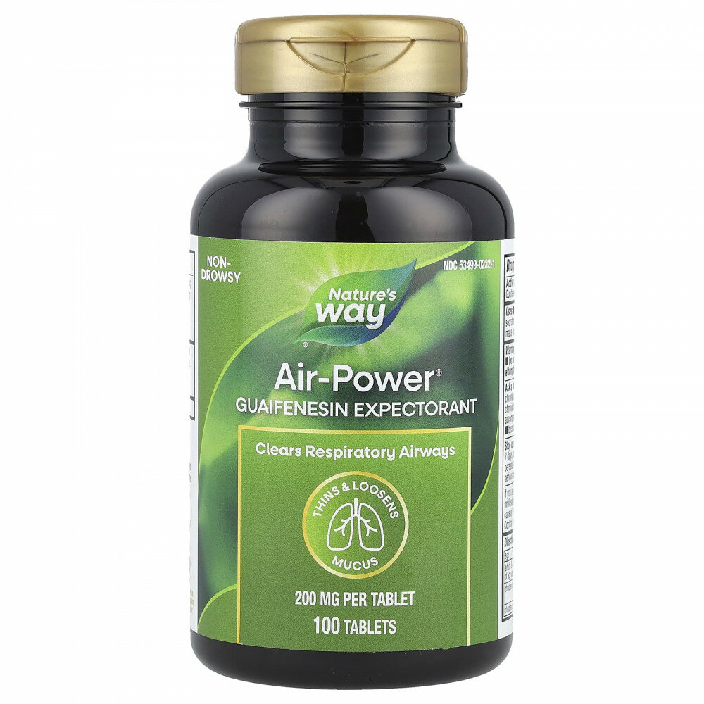 Nature's Way, Air-Power®, гвайфенезин отхаркивающее, 200 мг, 100 таблеток