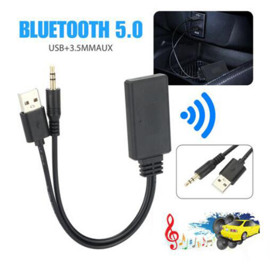 Bluetooth 5.0 Приемник-адаптер USB + 3,5 мм разъем стерео аудио для автомобильной акустики AUX
