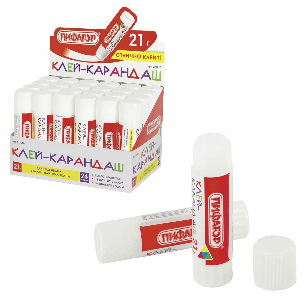 Клей-карандаш Пифагор, 21г (227610), 24шт.