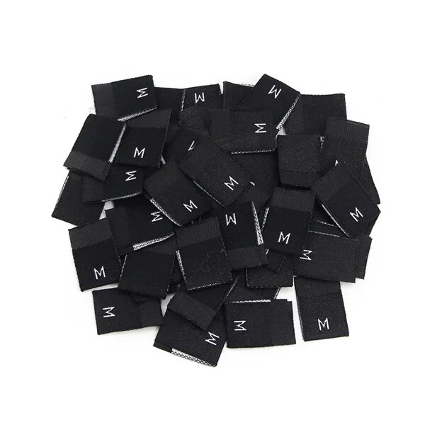 Хлопковые тканевые этикетки черные белые 100 шт Черный, Black M