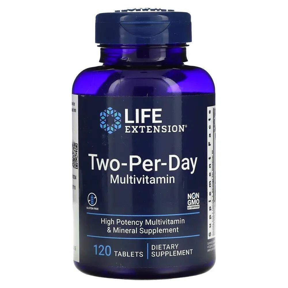 Life Extension Two-Per-Day Multivitamin 120 таблеток, Ту-Пер-Дей Витамины для иммунитета