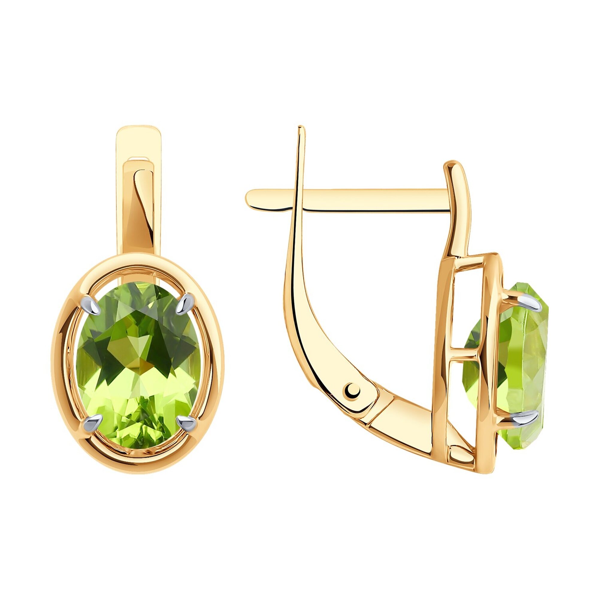 Серьги, красное золото, 585 проба, хризолит