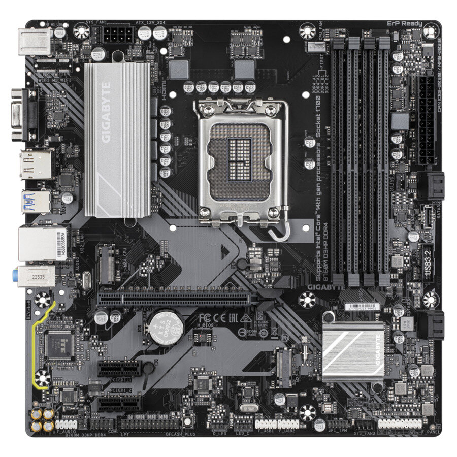 Материнская плата Gigabyte B760M D3HP DDR4 Soc-1700 Intel B760 4xDDR4 mATX AC`97 8ch(7.1) GbLAN RAID+VGA+HDMI+DP