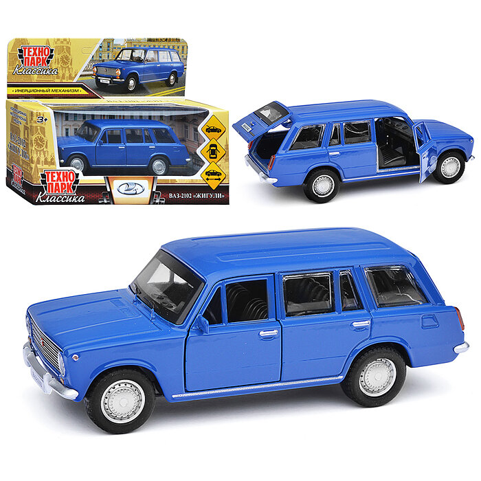 Машина металл ВАЗ-2102 12 см, (двери, багаж, синий) инерц, в коробке