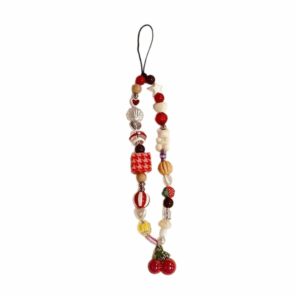 Украшения на цепочке из бисера с вишневым мишкой