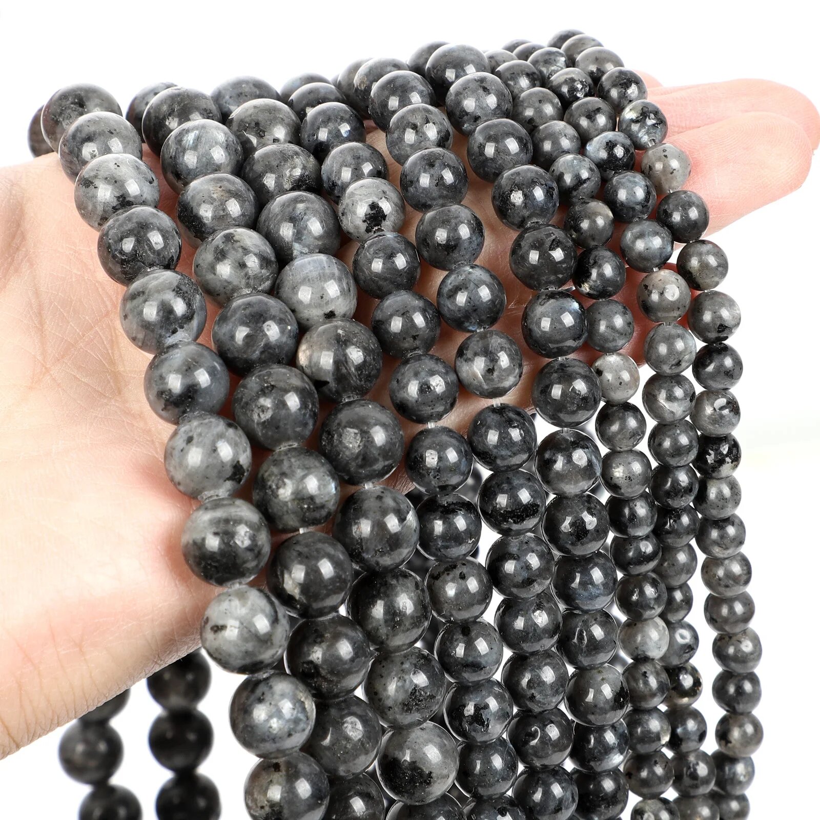 Натуральные каменные бусины 4-10 мм Stone Beads Черный, 8mm 44-46pcs, Black Labradorite