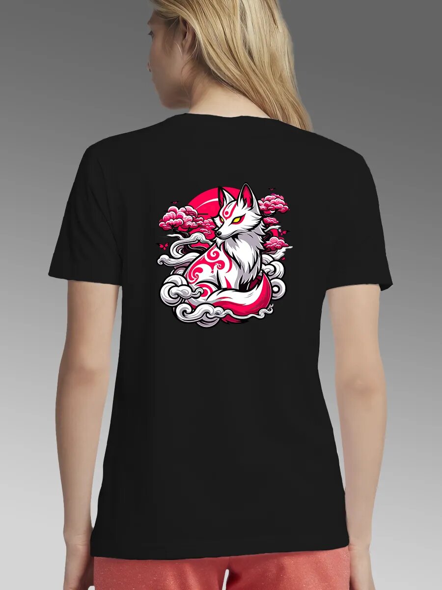 Футболка на спине кицунэ арт лиса