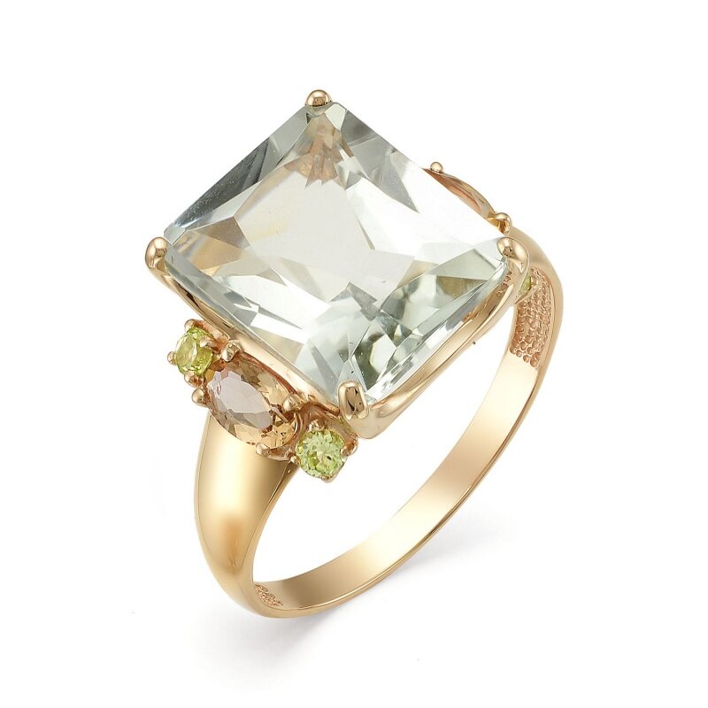 Перстень, красное золото, 585 проба, султанит синтетический, хризолит, празиолит