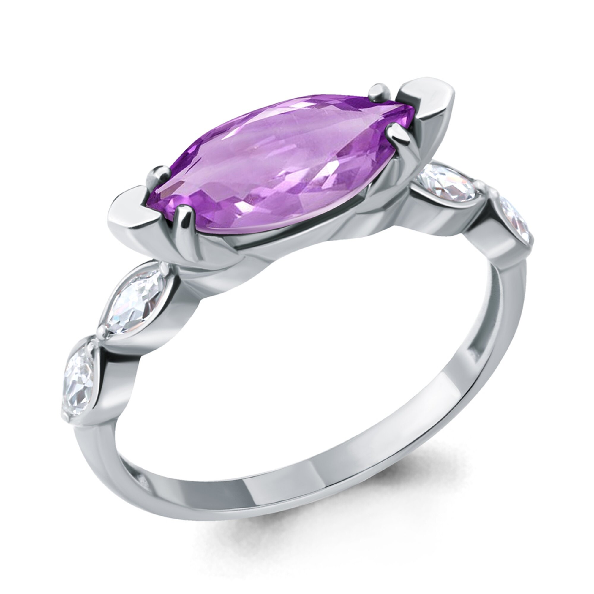 Кольцо, серебро, 925 проба, родирование, аметист, фианит