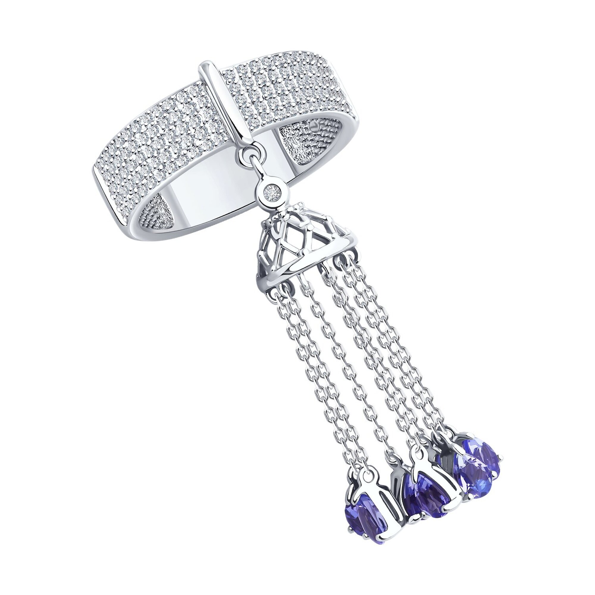 Кольцо, белое золото, 585 проба, бриллиант, танзанит