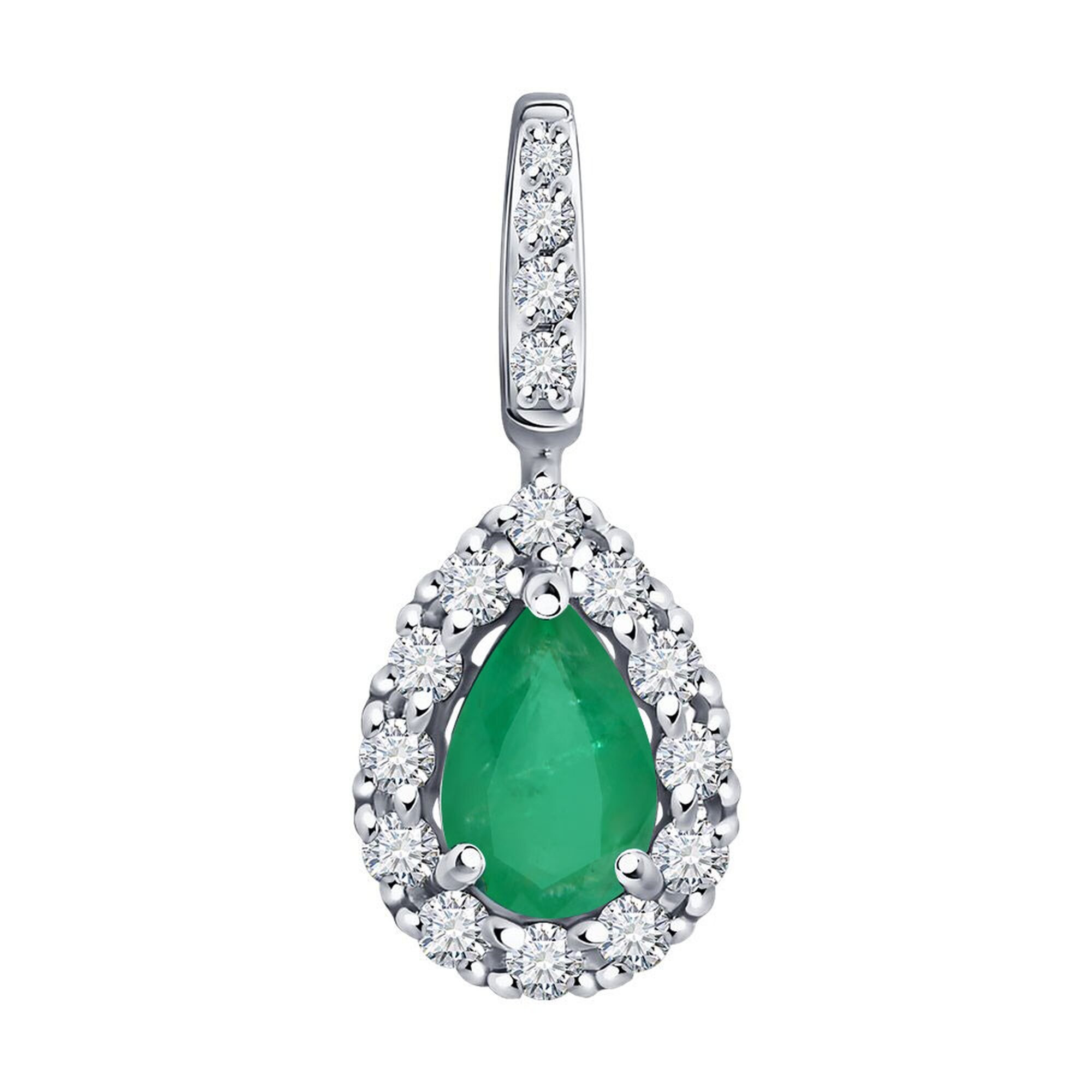 Подвеска, белое золото, 585 проба, бриллиант, изумруд