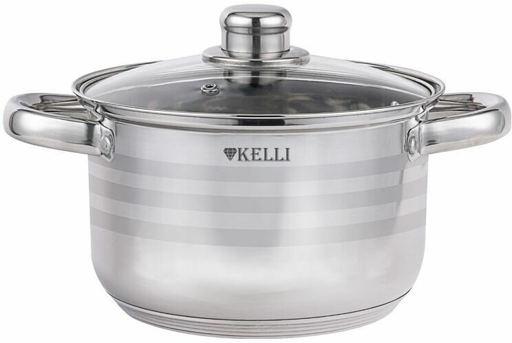 Кастрюля KELLI KL-4293-22, нержавеющая сталь, капсульное дно, 4,5л, серебристая — фото 1