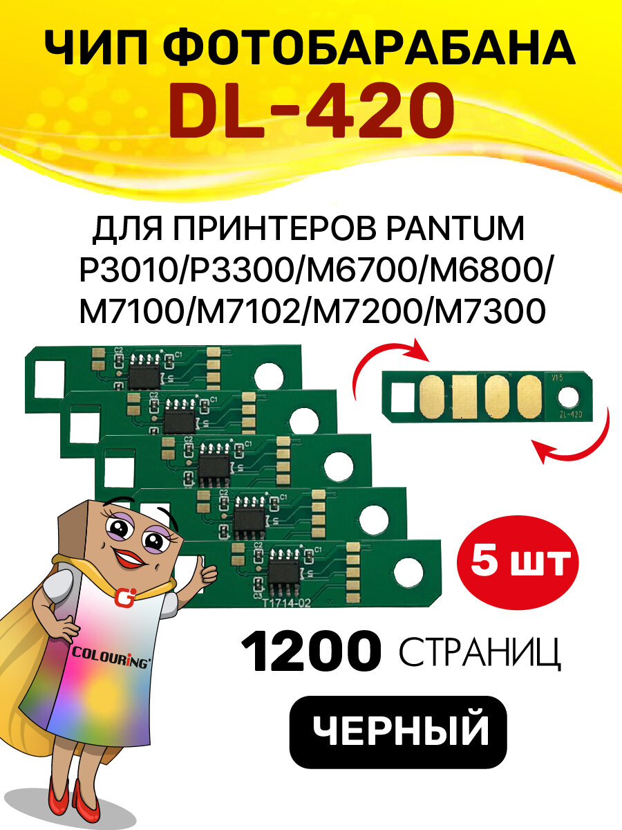 Чип фотобарабана Colouring для Pantum DL-420 на 12 000 копий - 5шт