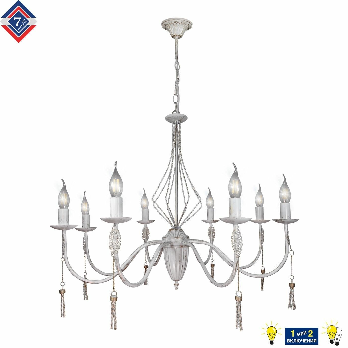 Люстра подвесная 8 ламп с подвесками металл белая Петрасвет Россия S3144-8