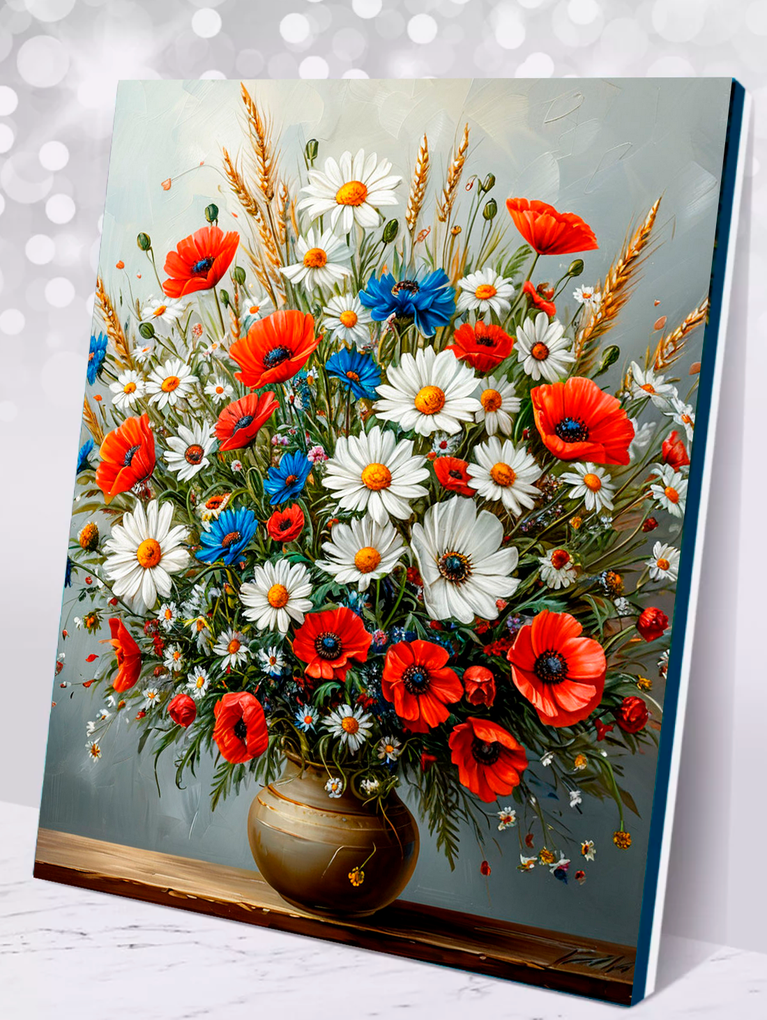 Картина на стену для интерьера "Маки и ромашки" 40х50 см, холст на подрамнике, InterToys