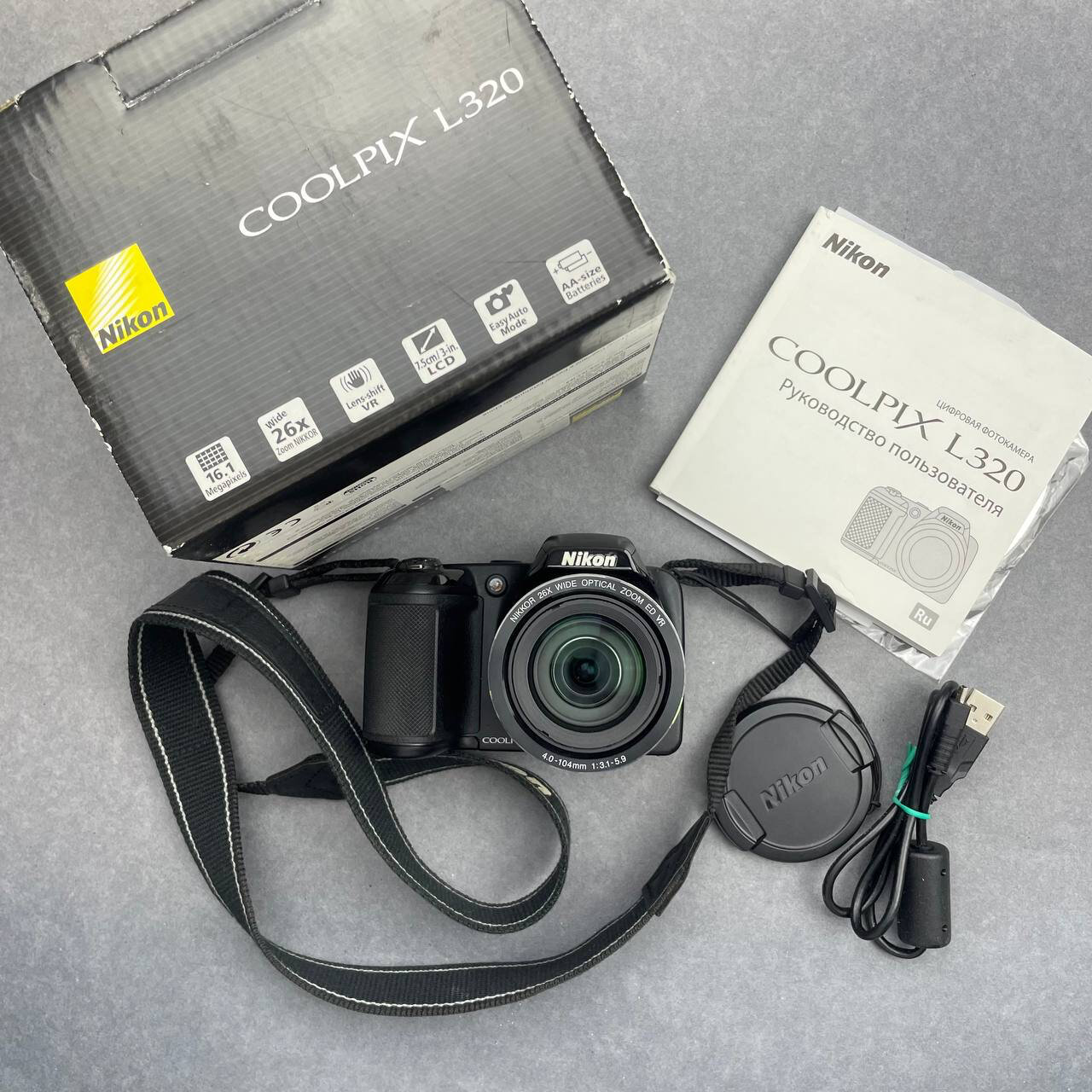Цифровой компактный фотоаппарат Nikon Coolpix L320, зум 26х, черный