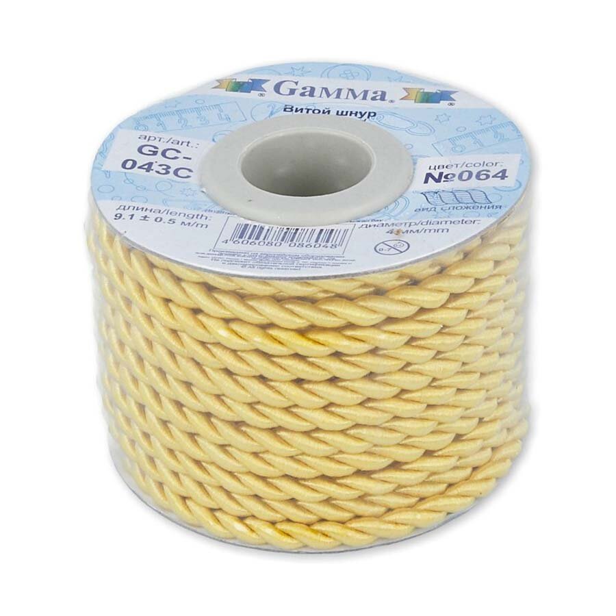 Шнур Gamma 4 мм GC-043C витой 9.1 м +- 0.5 м №064 желтый