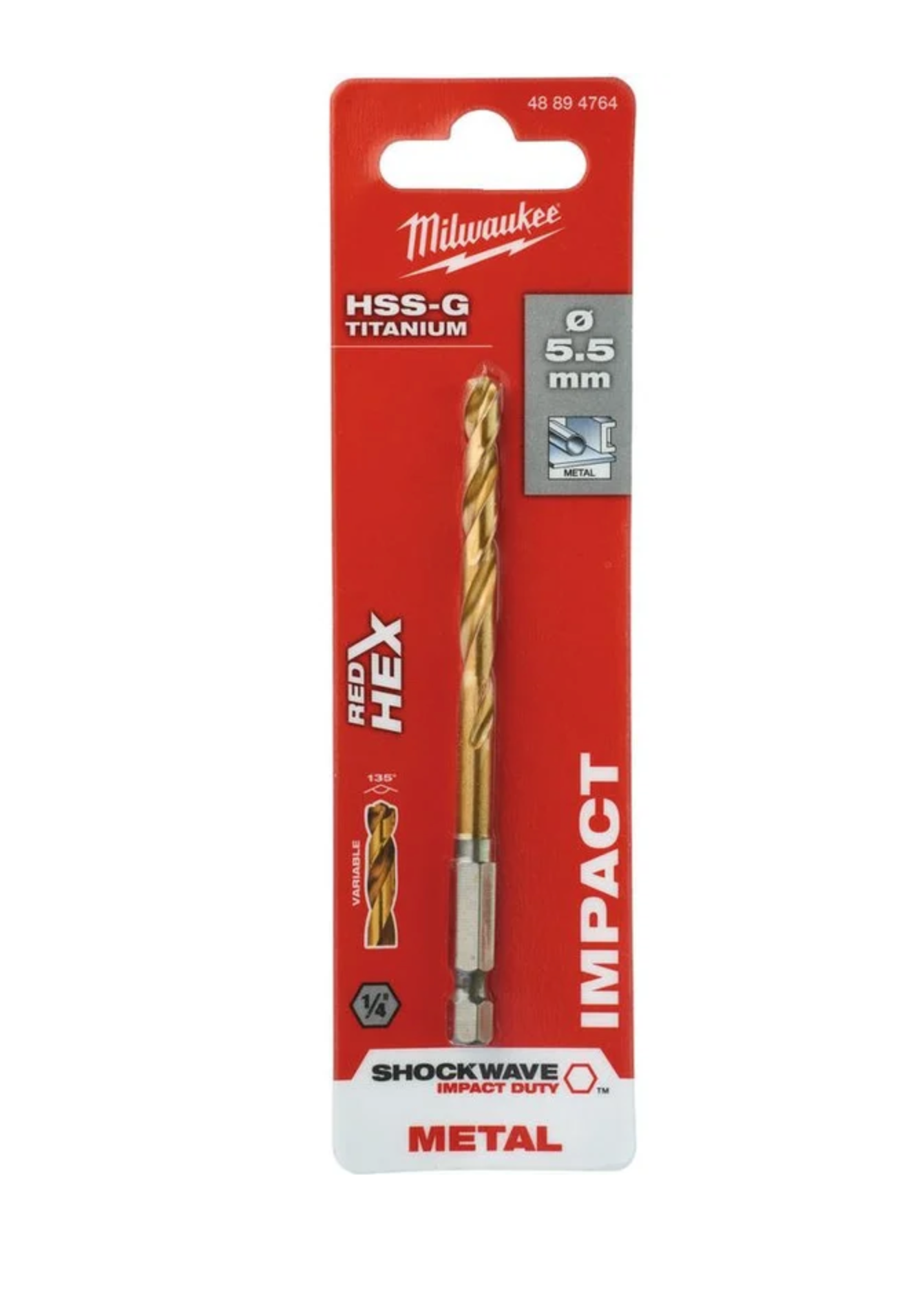 Сверло Milwaukee RedHEX HSS-G TiN по металлу 5.5мм, 48894764