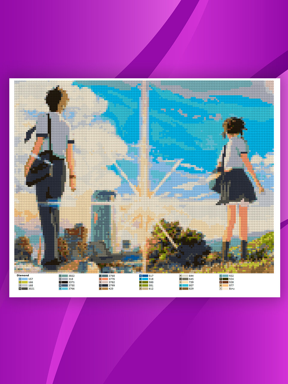 Алмазная мозаика без подрамника - вышивка Аниме Твое Имя 30 х 40 см