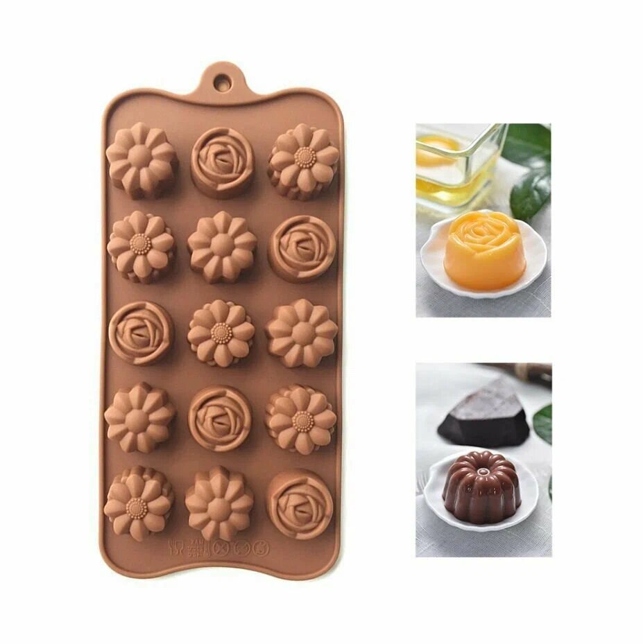 Силиконовая форма для конфет, шоколада, карамели, для украшения / Силиконовый молд шоколадные конфеты Цветы 3 вида, размер 20х10х1.5 см