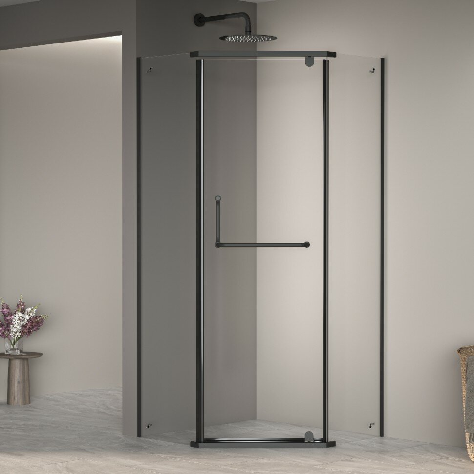 Душевой уголок RGW Passage PA-081B, распашные двери, черный профиль, прозрачное стекло, 800x800