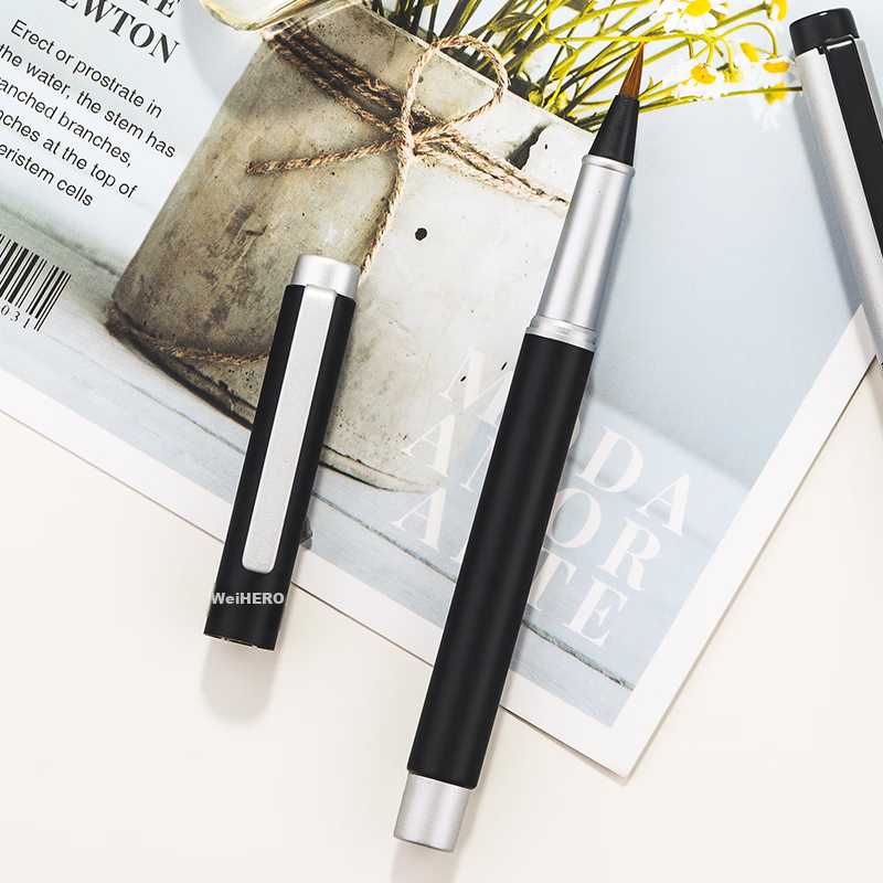 HERO Fountain Pen-Style Brush Pen 2061, Soft Brush Medium Regular Script Pen, Refillable, for Adult Beginners And Students, Calligraphy Pen, Black