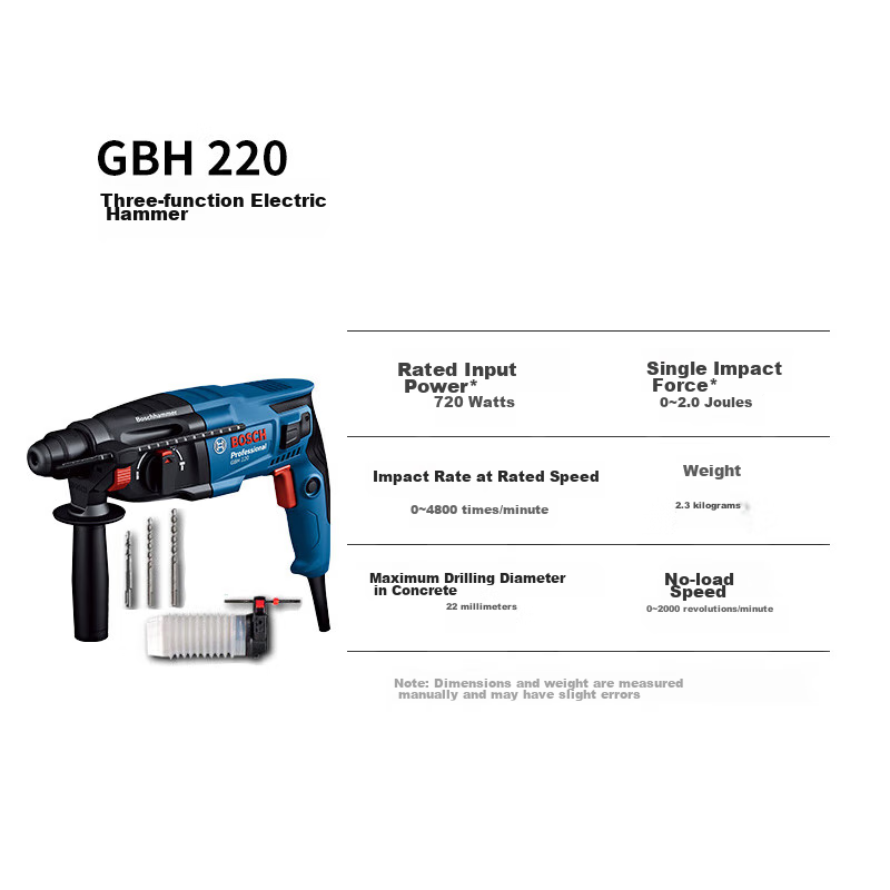 Bosch GBH 220 2kg Multi-Function Rotary Hammer/driver/chisel/impact Drill + Drill Bit Accessories Tool Box Set
