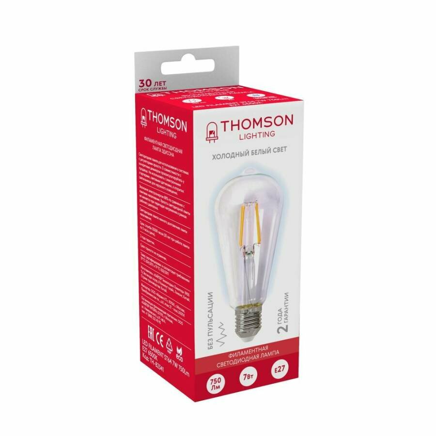 Лампа филам. Thomson Filament TH-B2341 7Вт цок: E27 эдисон 220B 6500K св. свеч. бел. хол. ST64 (упак:1