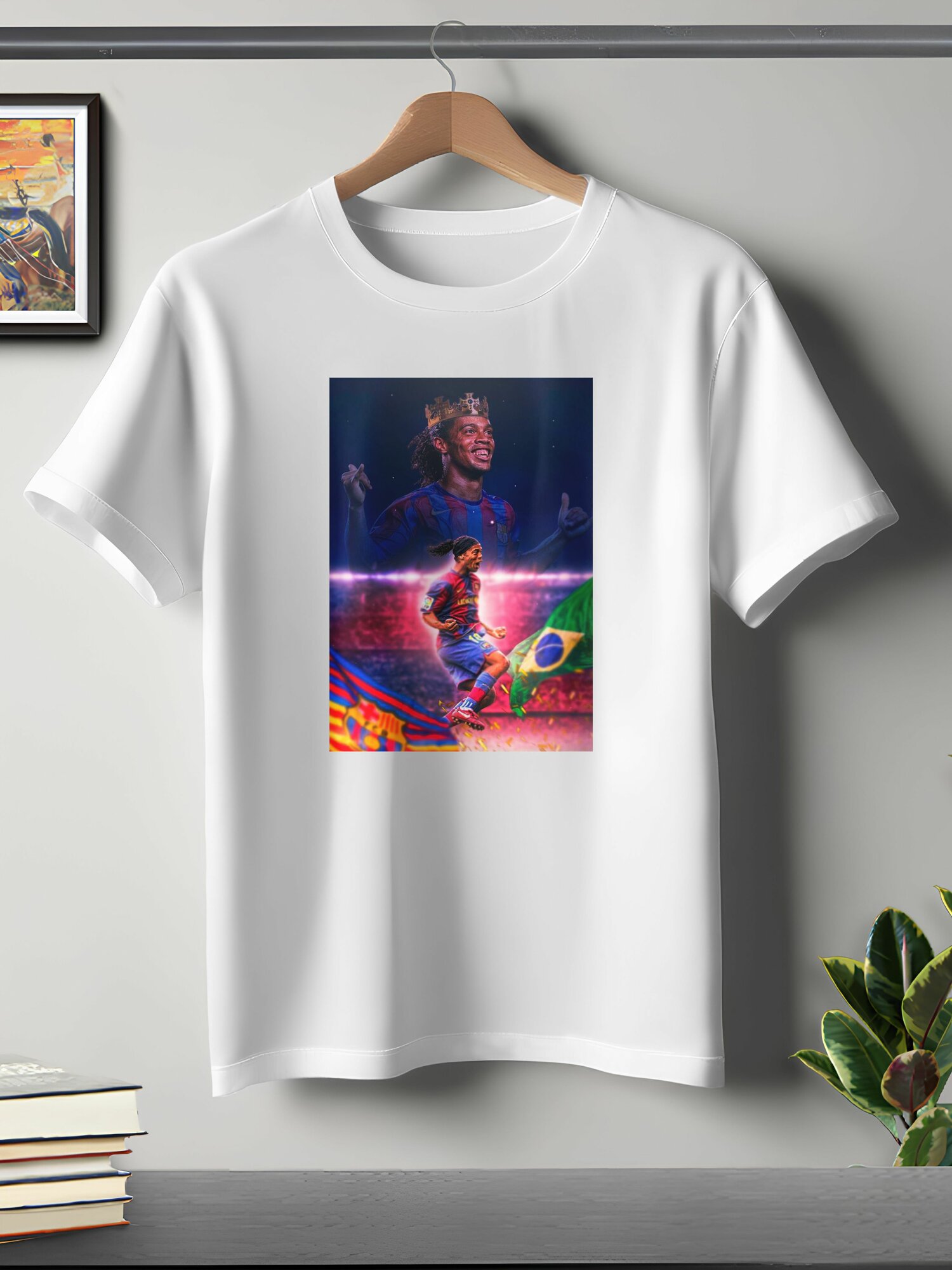 Футболка  Детская ONEQ 122 (7-8) размер с принтом Ronaldinho, белая