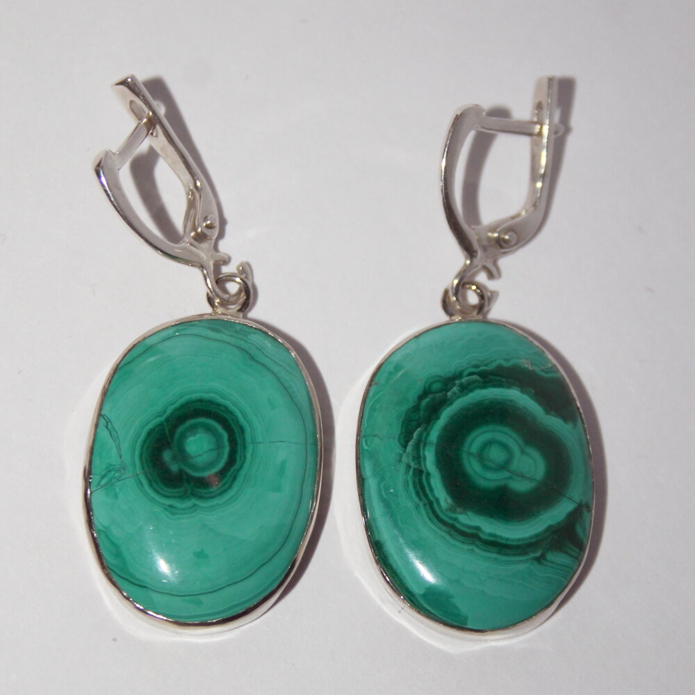 Серьги с подвесками, малахит