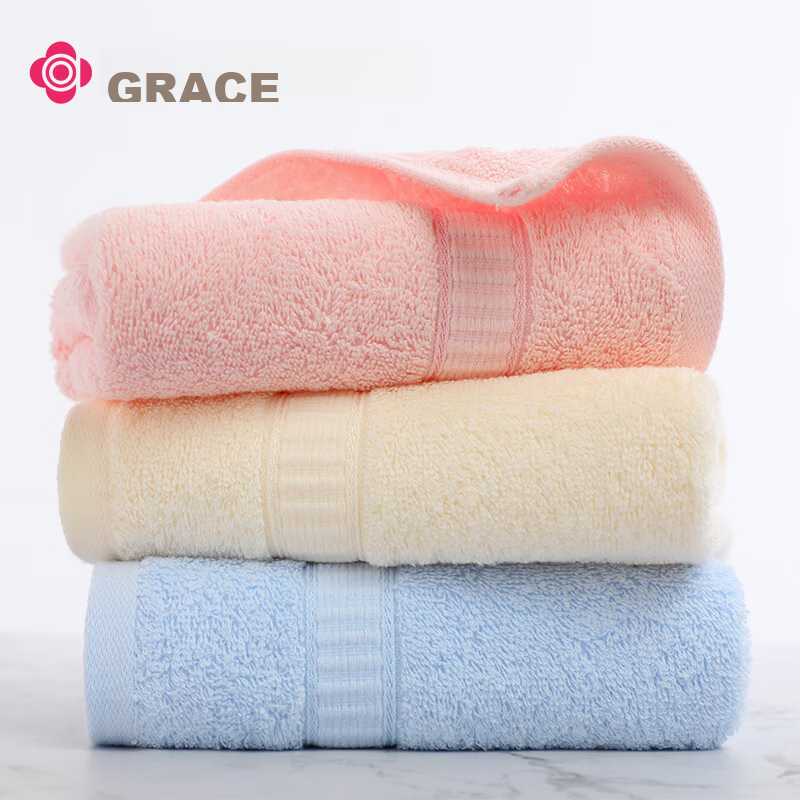 Grace Towels 3-Pack, Pure Cotton Antibacterial, Highly Absorbent Face Towels, Satin Edge Long-Staple Cotton Face Towels, Soft Large Towels