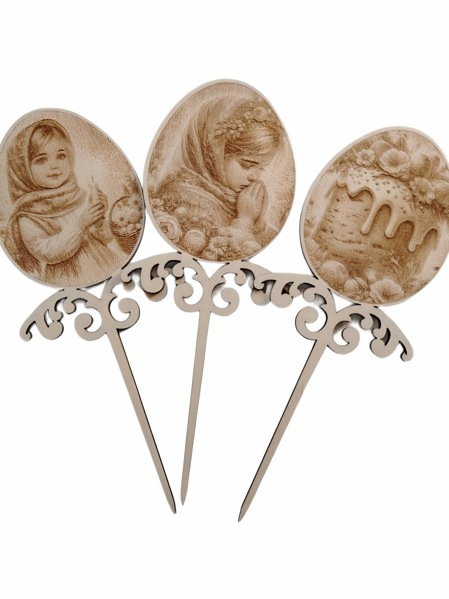 Топпер для кулича пасхальный Набор № 1 из 3штук, 3мм 18*7.5см