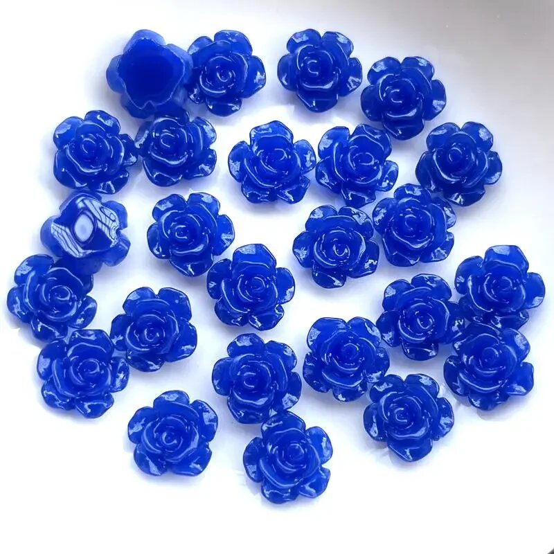50 кабошонов из смолы, синие розы, E665