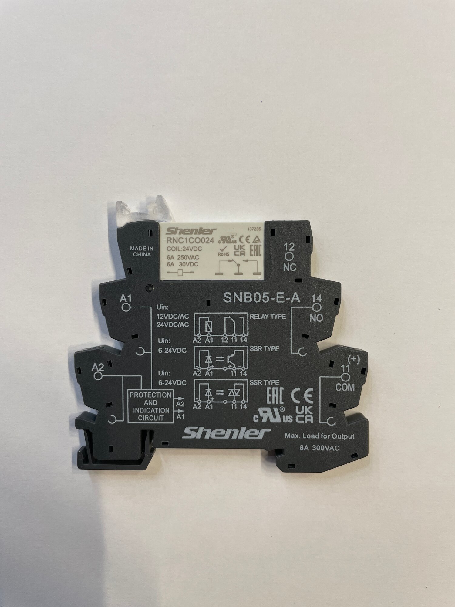 Реле интерфейсное RNC1CO024 с колодкой SNB05-E-A, Shenler, винтовой зажим, 1CO, 6A(250VAC), 24VAC/DC, LED, W=6.2mm