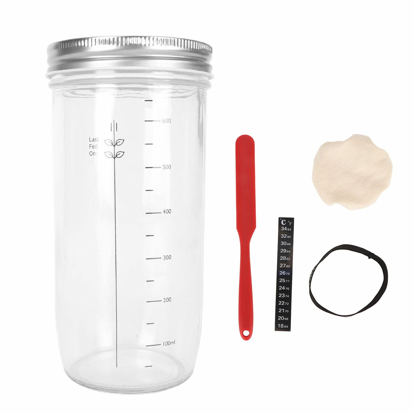 Стеклянная банка для закваски с широким горлом и силиконовой крышкой - набор для идеального домашнего хлеба с маркером и лопаткой