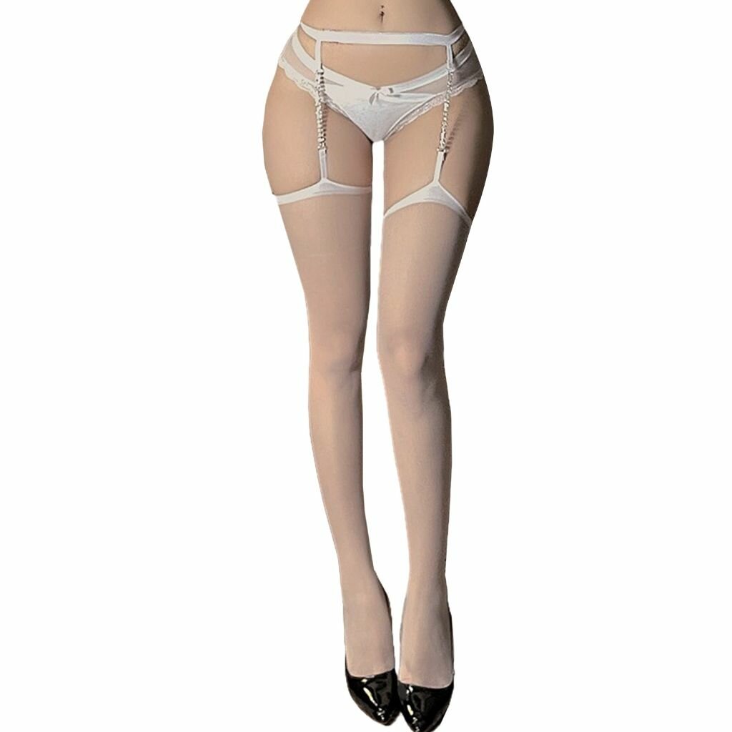 Чулки на подтяжках с длинной трубкой и цепочкой для горячего сверления чулок-белый