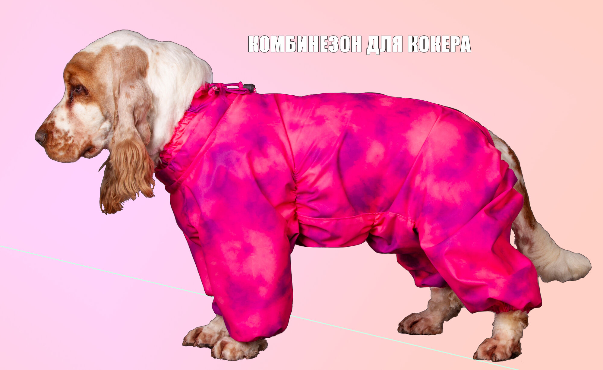Дождевик-комбинезон для английского кокер-спаниеля кобеля, мембрана, цвет розовый
