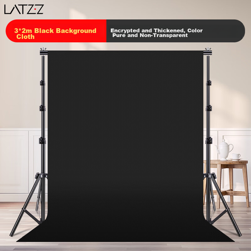 LATZZ 3*2 Meter Black Background Cloth, Photography Backdrop, Thickened Solid Color Light-Absorbing Cloth, Professional Studio Shooting Background, Portable Black Cloth