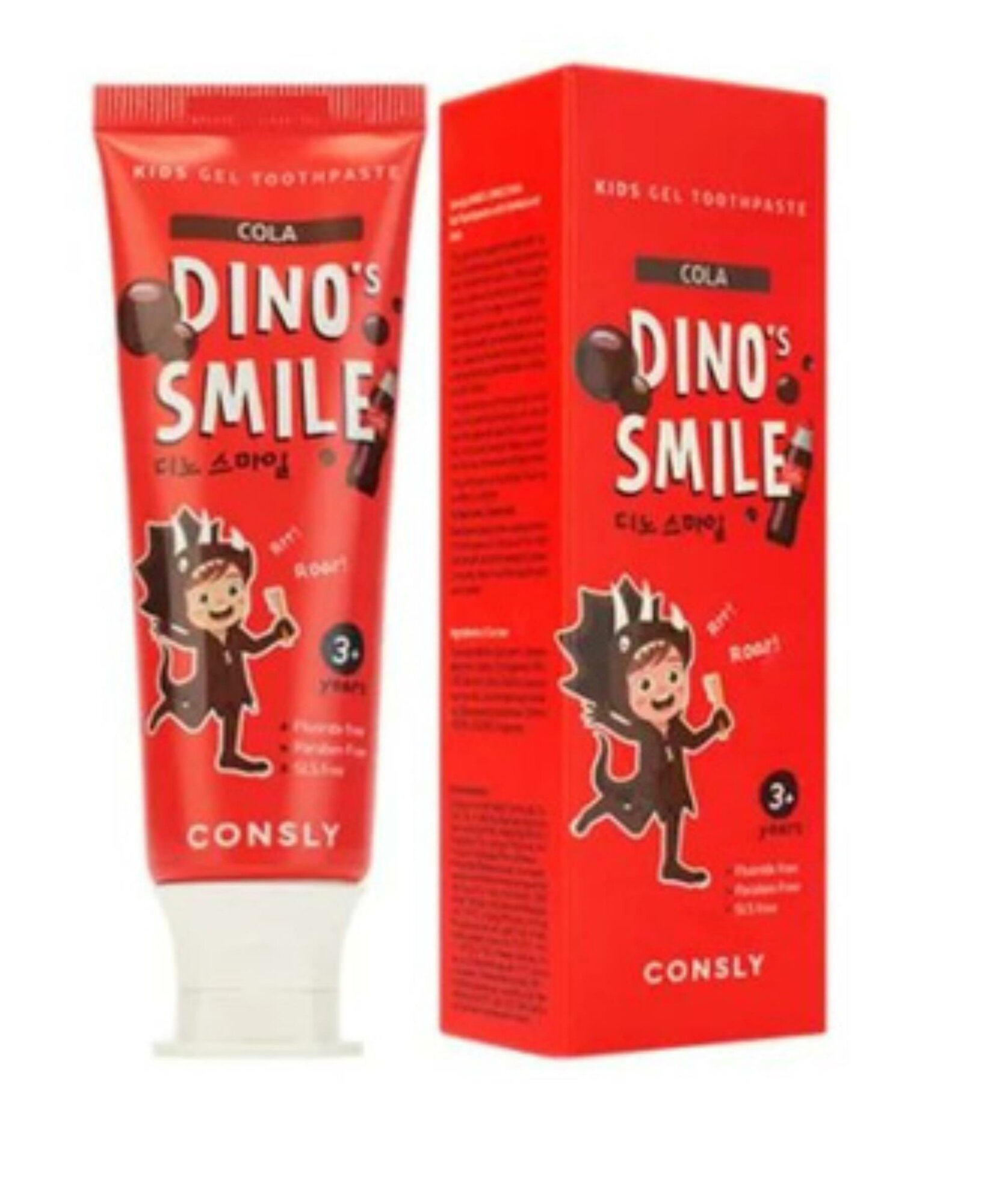 Consly Детская гелевая зубная паста DINO's SMILE c ксилитом и вкусом колы, 60 г