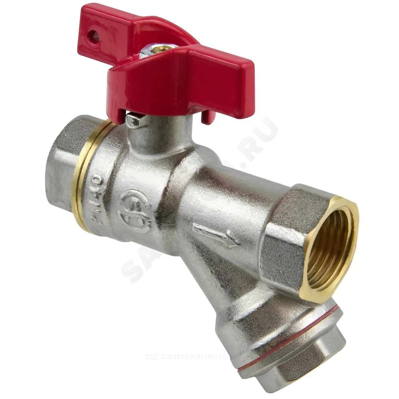 Кран-фильтр шаровой латунь никель 1015 Euro Ду 15 Ру40 ВР полнопроходной бабочка красная с фильтром под пломбу Aquasfera 1015-01