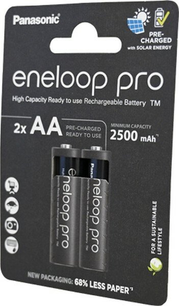 Аккумуляторные батарейки 2шт. AA/пальчиковые, 2500мАч - Panasonic eneloop pro BK-3HCDE/2CP